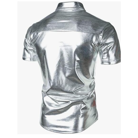 jogal | Shirts | Jogal Mens 7s Disco Shiny Metallic Gold Silver Short Sleeve Button Down Shirt ...